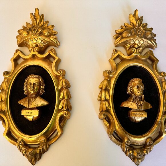 Art | Rare Roberta Wood Italian Gold Mozart And Bach Wood Sculpture ...